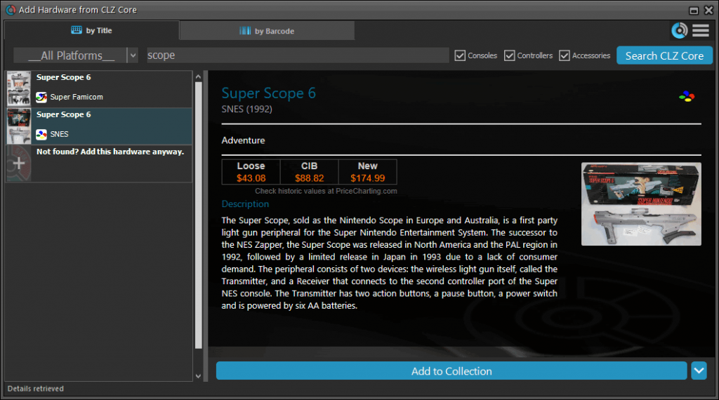 v19.3: Add Hardware by searching CLZ Core - Game Collector (Windows) - CLZ.com