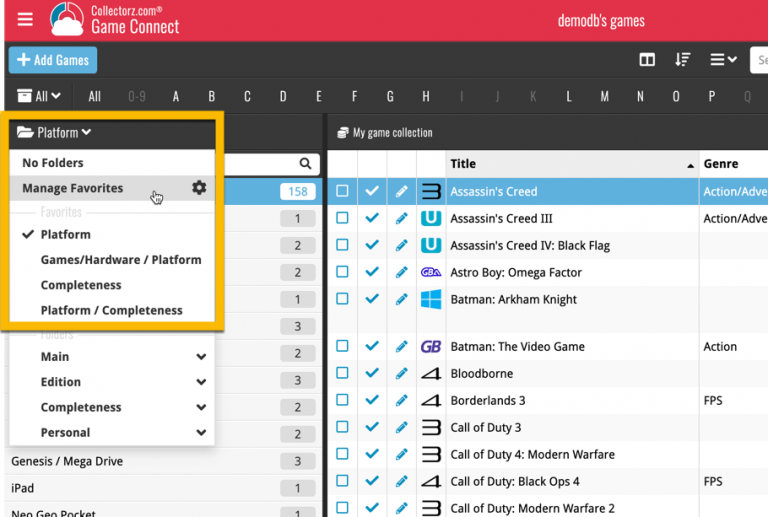 Create your own multi-level-folder favorites - CLZ Games Web - CLZ.com