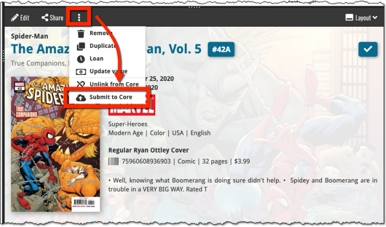 New: Submit your corrections and additions to Core - CLZ Comics Web - CLZ.com