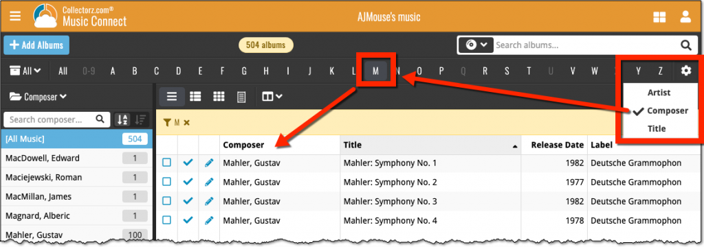 New: Use Alphabet Bar for Composers - CLZ Music Web - CLZ.com