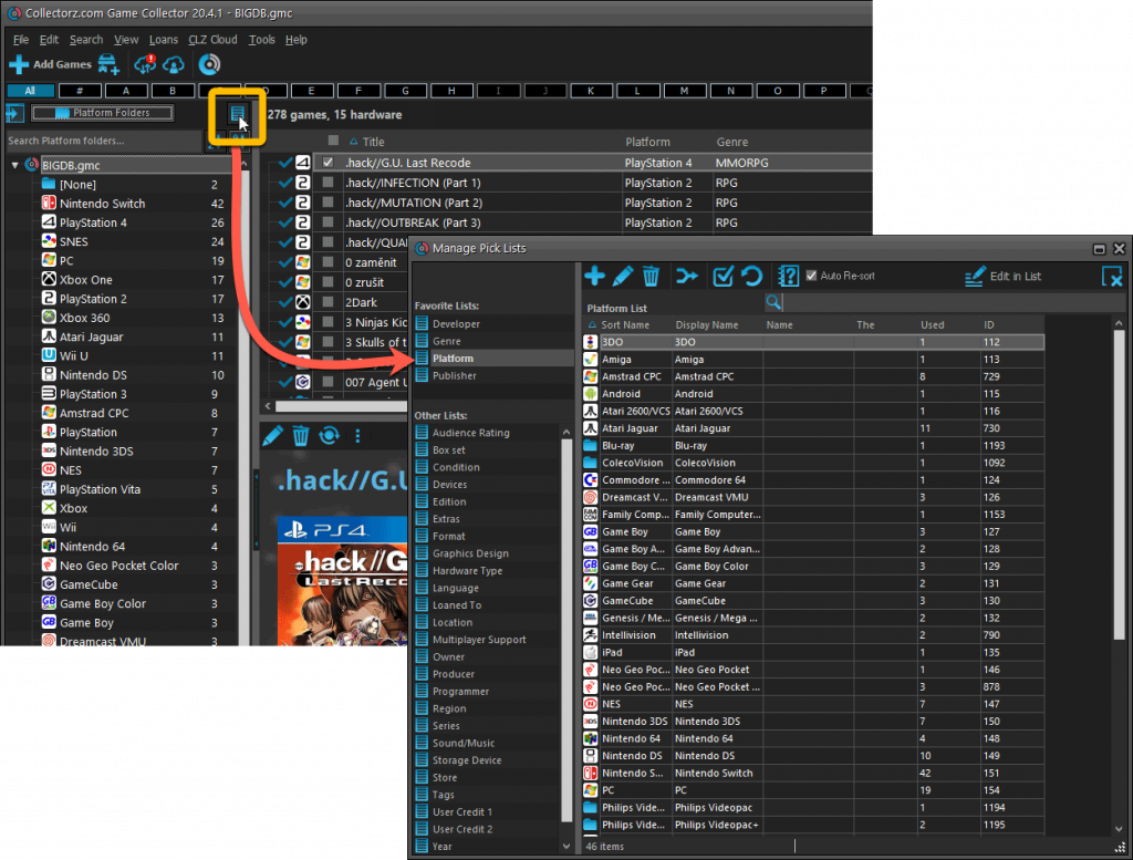v20.5 Easier access to the Manage Pick Lists screen - Game Collector ...