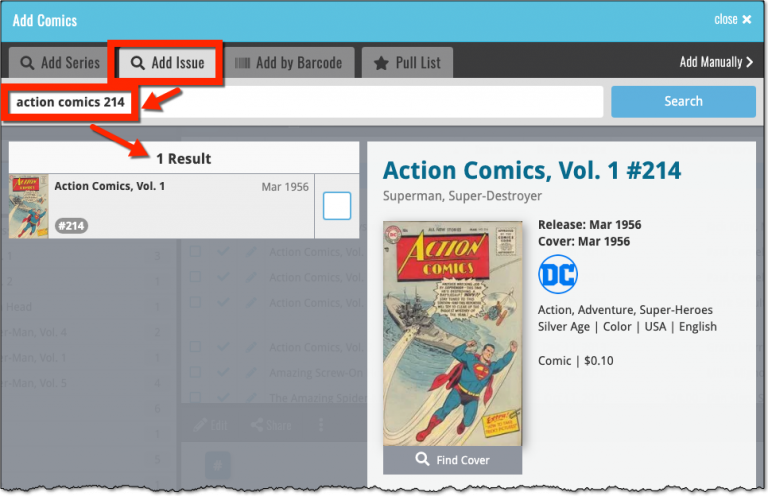 Add Comics by Series *and* Issue Number - CLZ Comics Web - CLZ.com