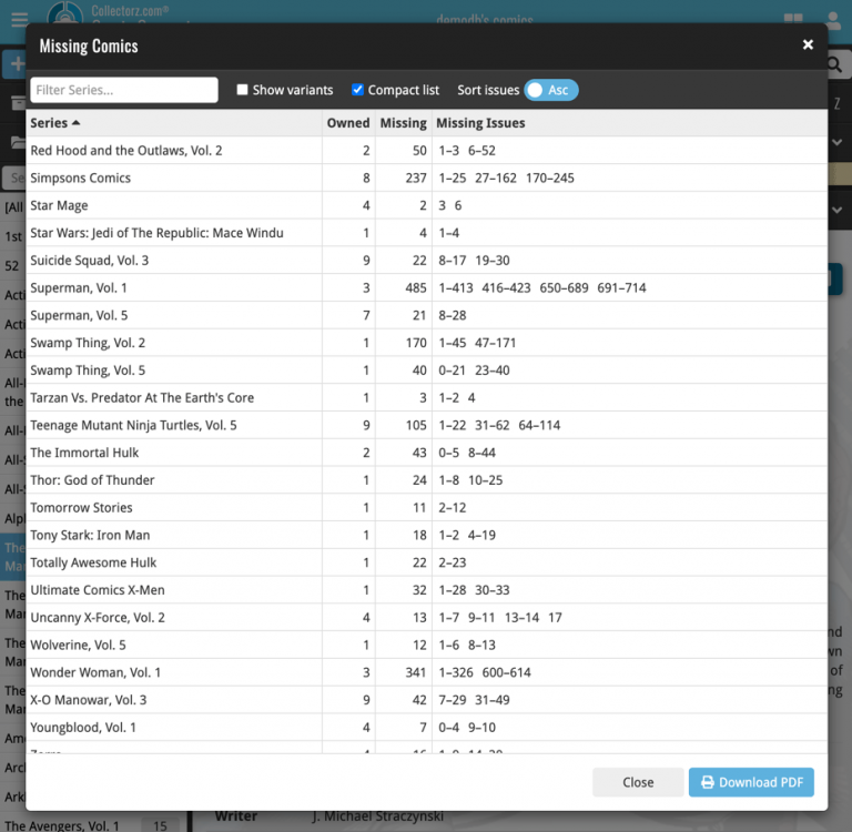 New: Missing Comics tool! - CLZ Comics Web - CLZ.com