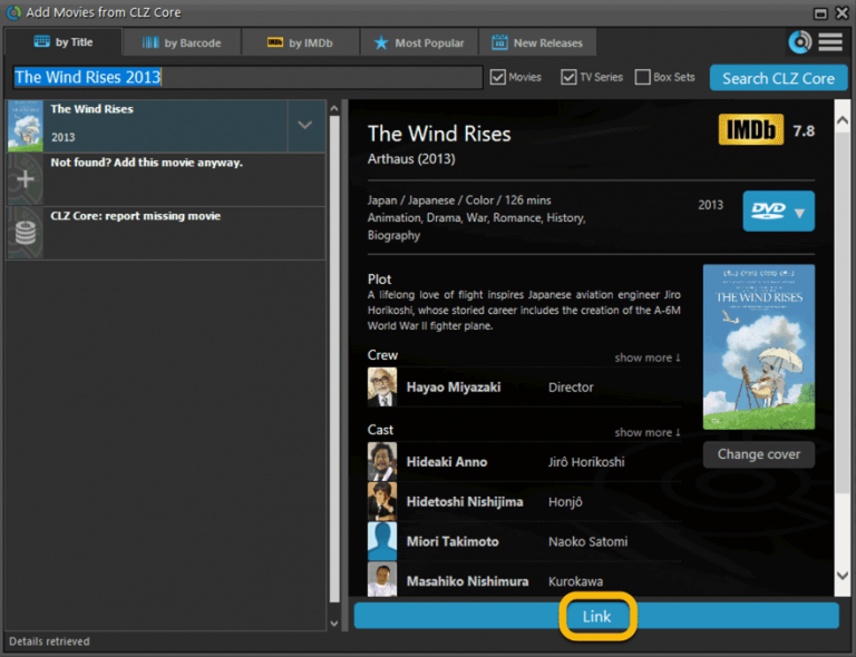 v21.2: New Link Movies with Core screen - Movie Collector (Windows) - CLZ.com