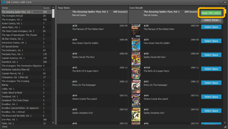 v21.2: New Link Comics with Core screen - Comic Collector (Windows ...